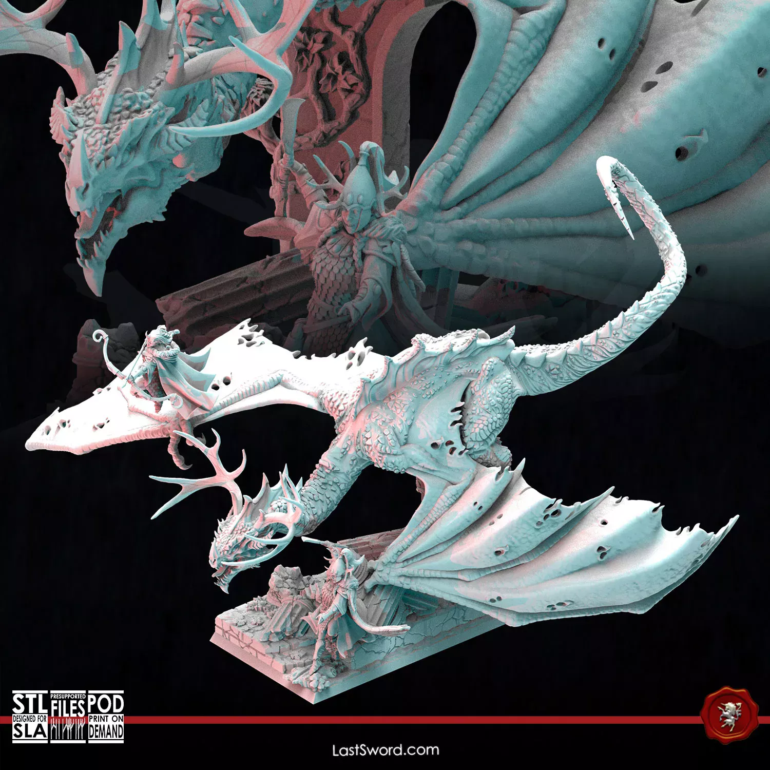 Twin Sisters on Forest Dragon | Last Sword Miniatures