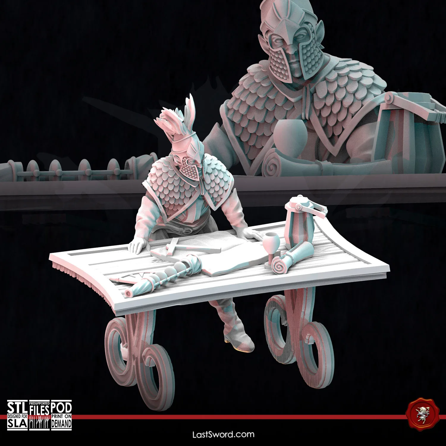 Elven Officer with Maps Desk | Last Sword Miniatures