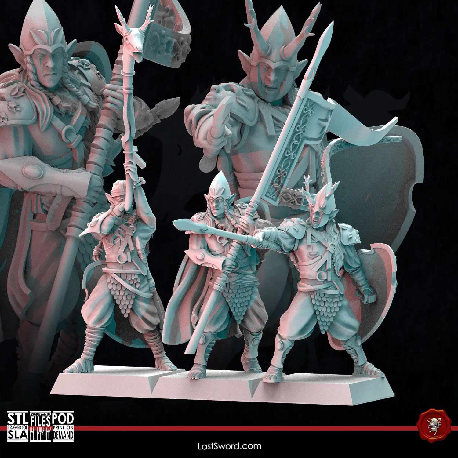 Glade Guard, Command Group (3) – Physical Models | Last Sword Miniatures