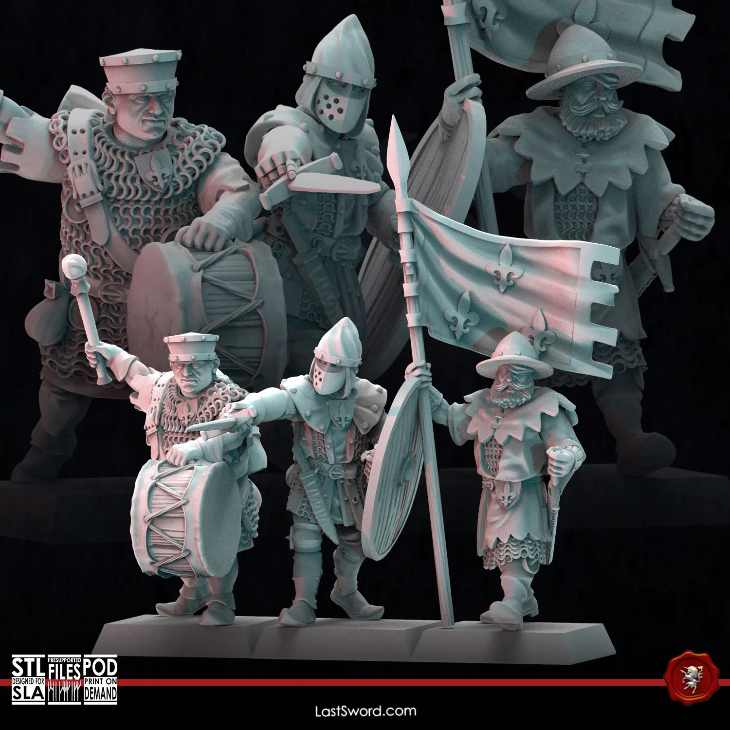 Men at Arms, Command Group (3) – Physical Models | Last Sword Miniatures