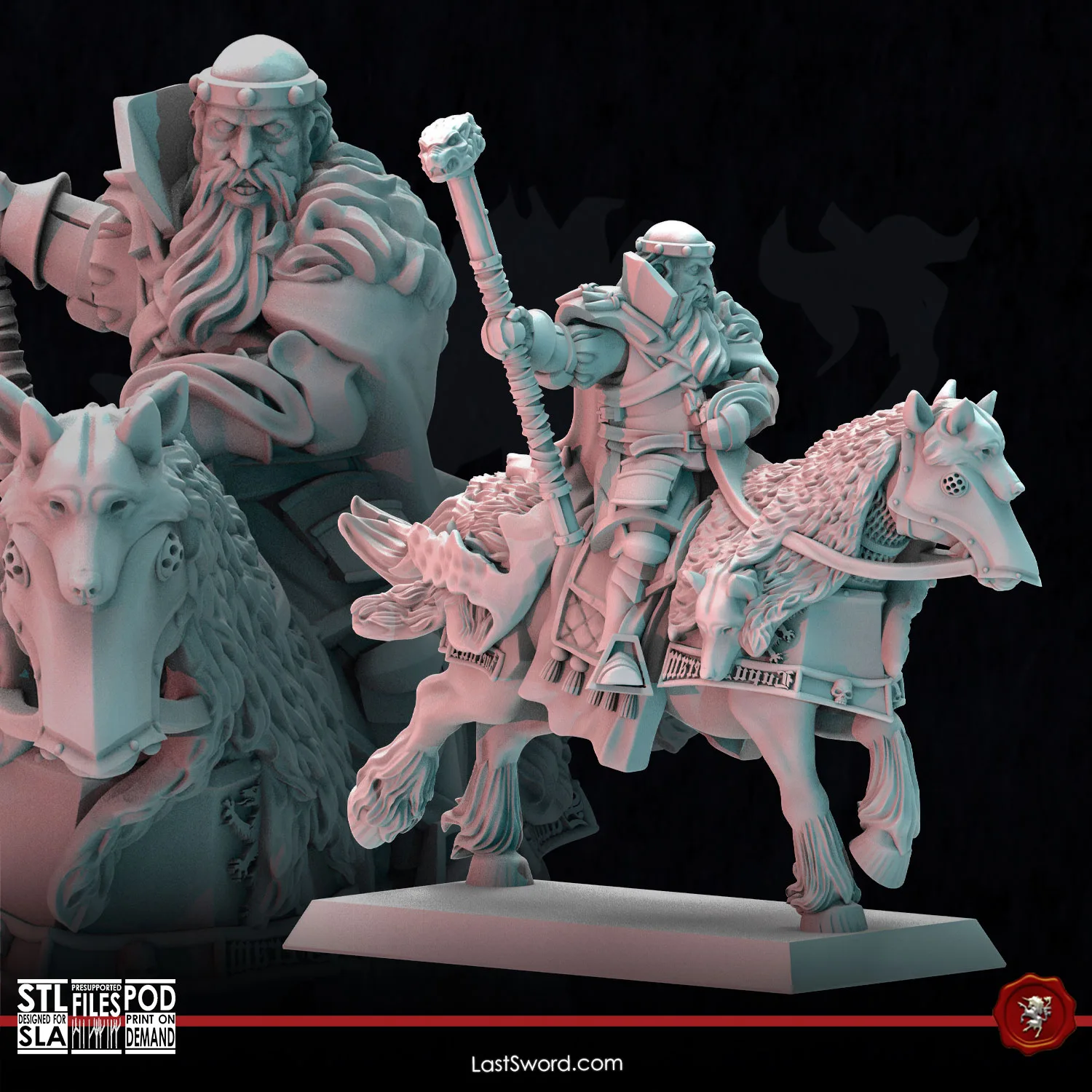 Wolf Knights Grand Master on Horse | Last Sword Miniatures