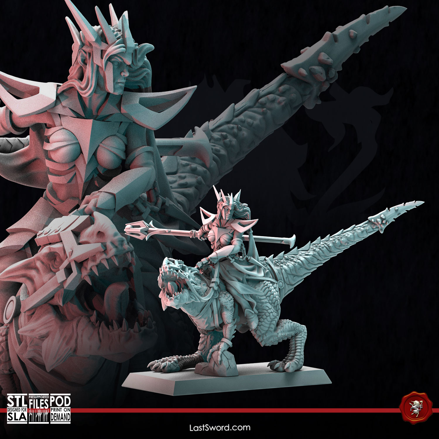 Sorceress on Raptor | Last Sword Miniatures