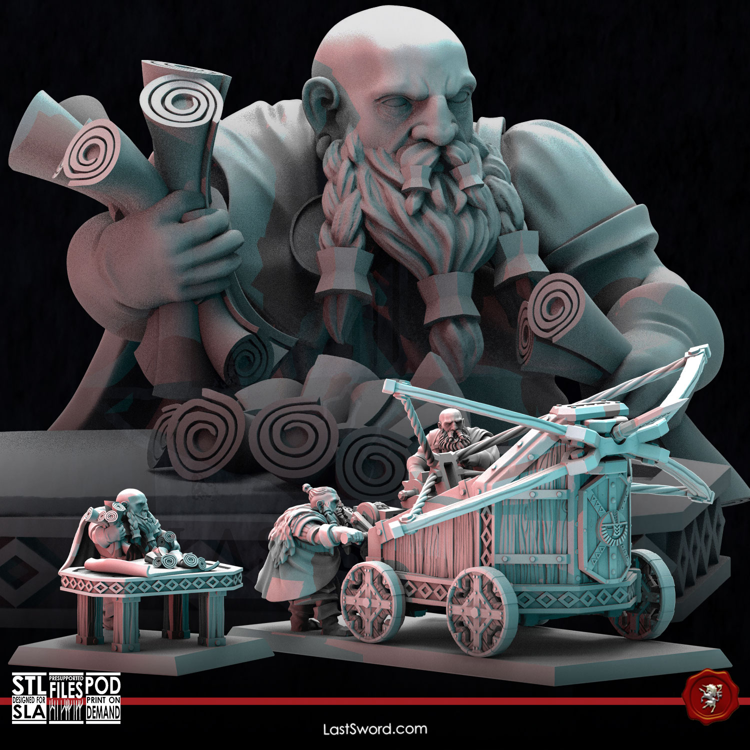 Dwarf Bolt Thrower Aiming | Last Sword Miniatures