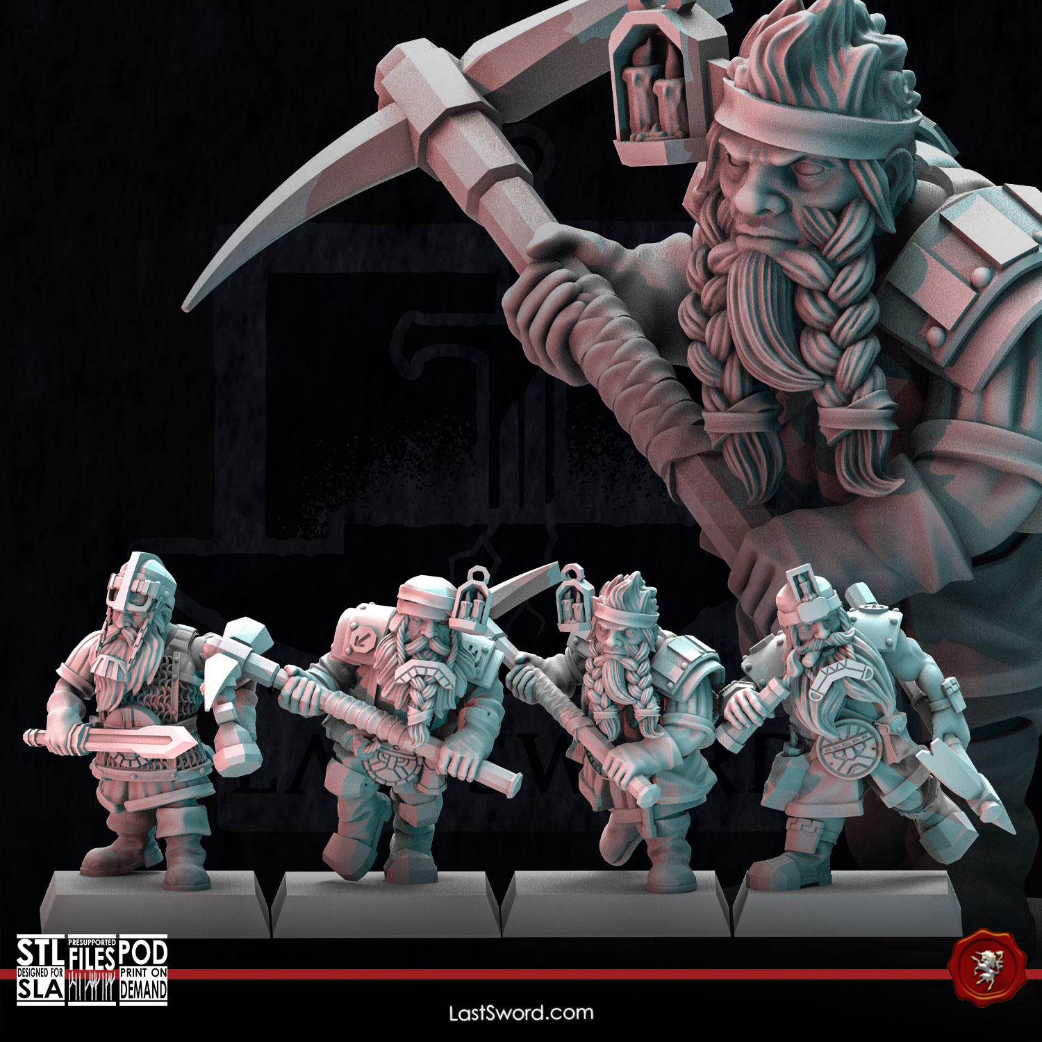 Dwarf Miners, Patrol (4) – Physical Models | Last Sword Miniatures